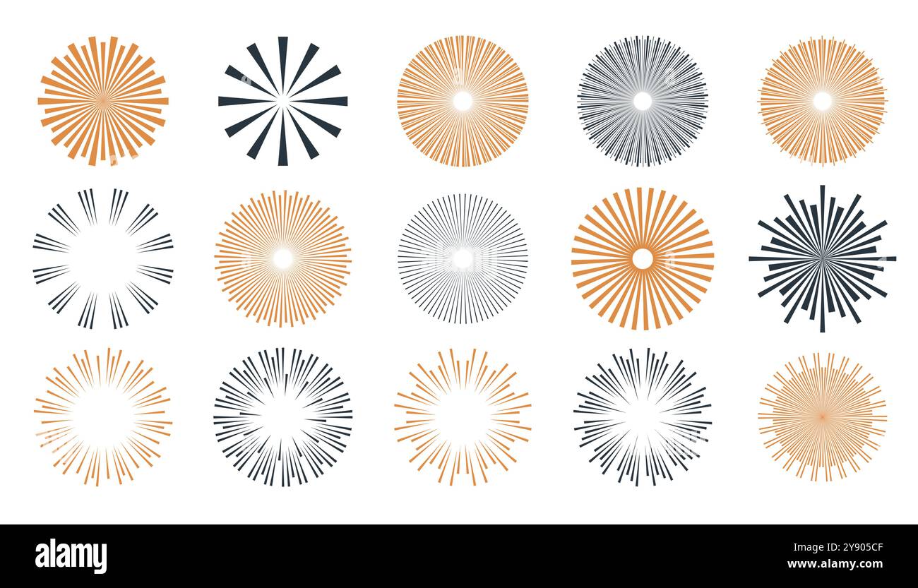 collection linear sunbeam burst sign in retro style vector Stock Vector ...