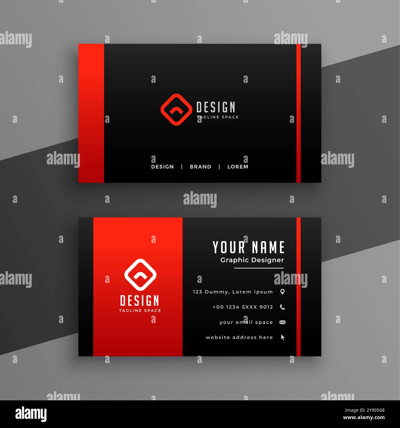 double sided professional visiting card template in red and black color ...