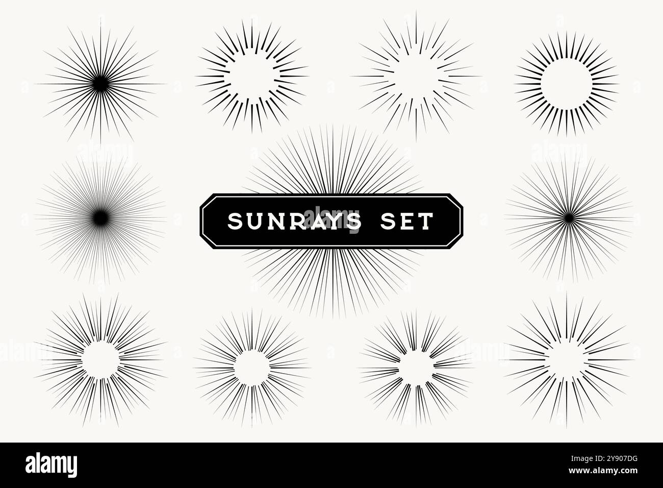 line style sun rays bursting symbol in collection vector Stock Vector ...