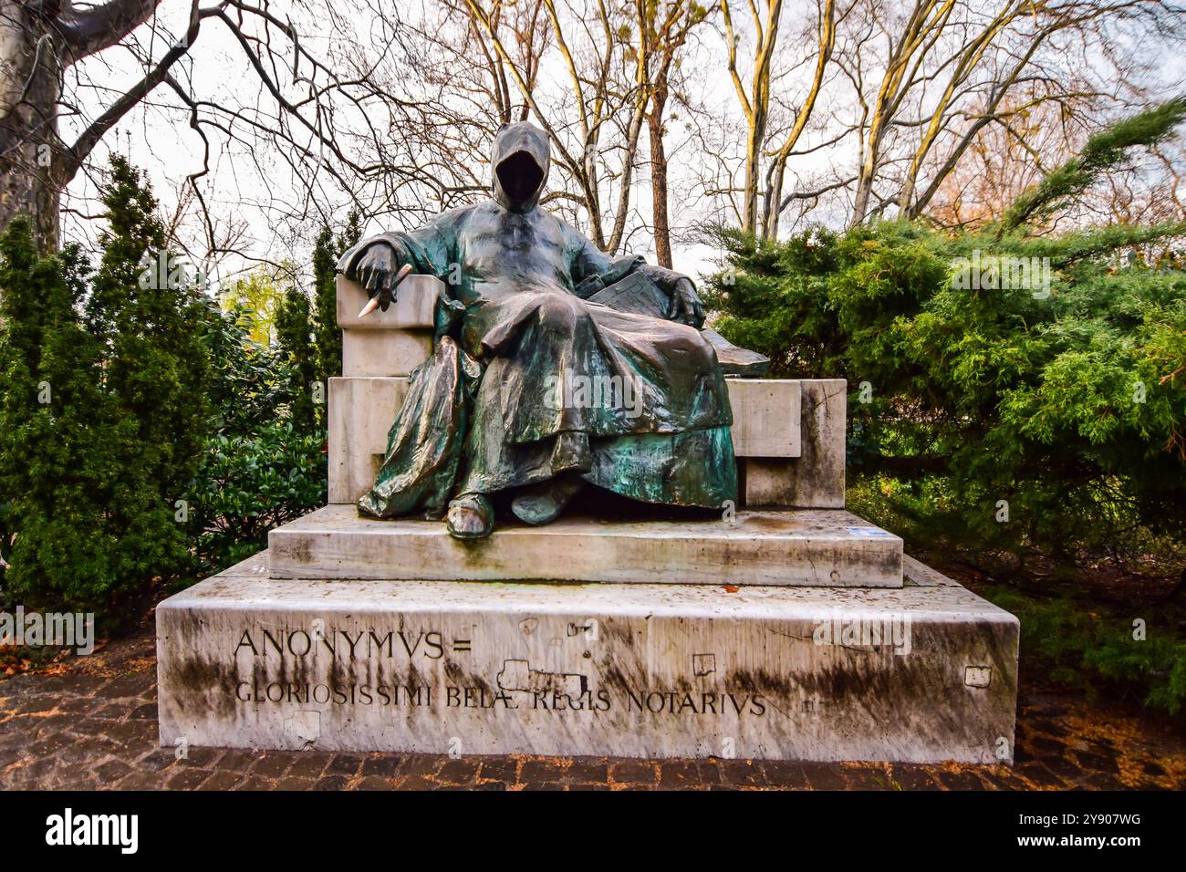 Anonymous statue in Budapest, Vajdahunyad Castle, Hungary Stock Photo ...