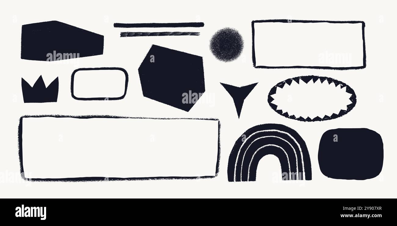 Various geometrical shapes and frames with ripped border. Simple ...