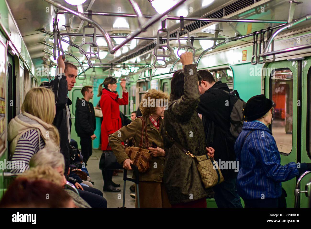 Interior of subway wagon in Budapest Stock Photo - Alamy