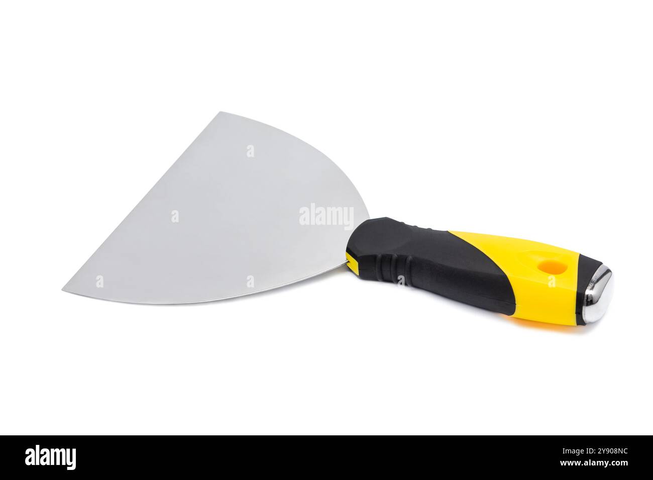 Steel trowel scraper or spatula with black-yellow rubberized handle ...