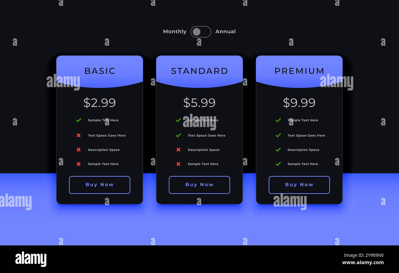 dark theme web subscription pricing chart layout design vector Stock ...