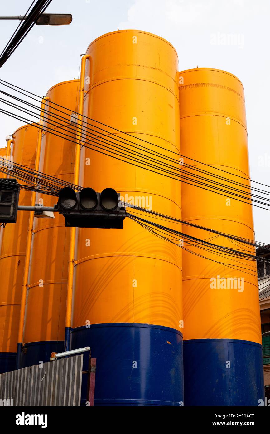 High iron yellow tanks silons in concrete production. Industrial ...