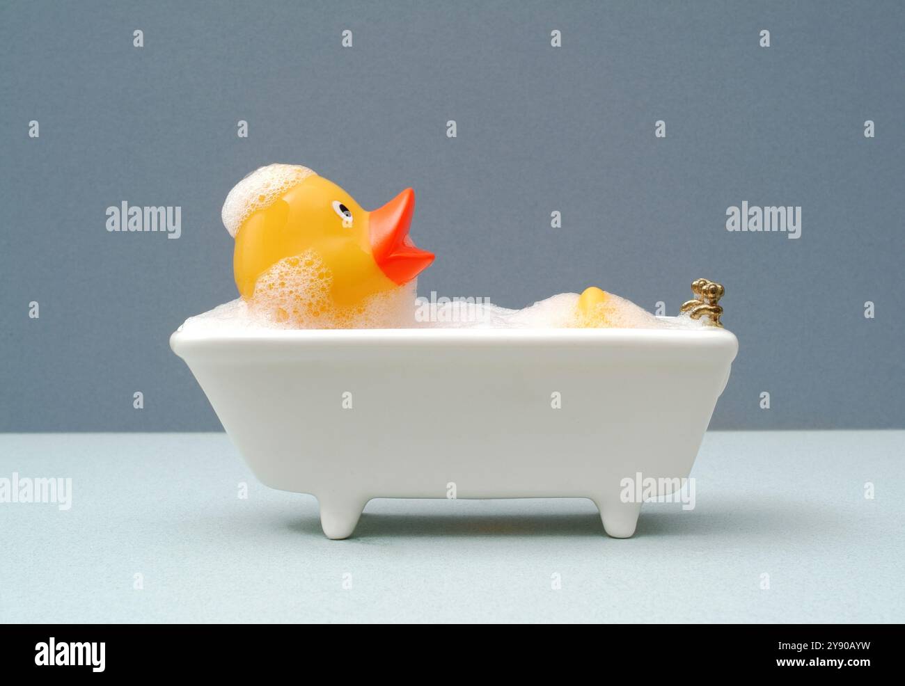giant rubber duck taking a bath. grey baackground Stock Photo - Alamy
