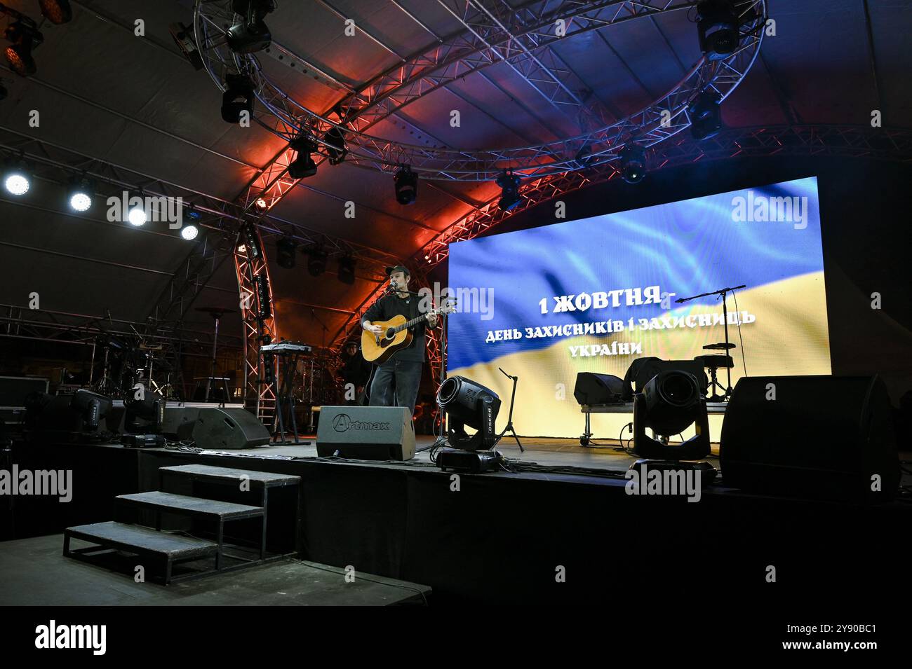 LVIV, UKRAINE - OCTOBER 1, 2024 - Lead vocalist of the Okean Elzy band ...