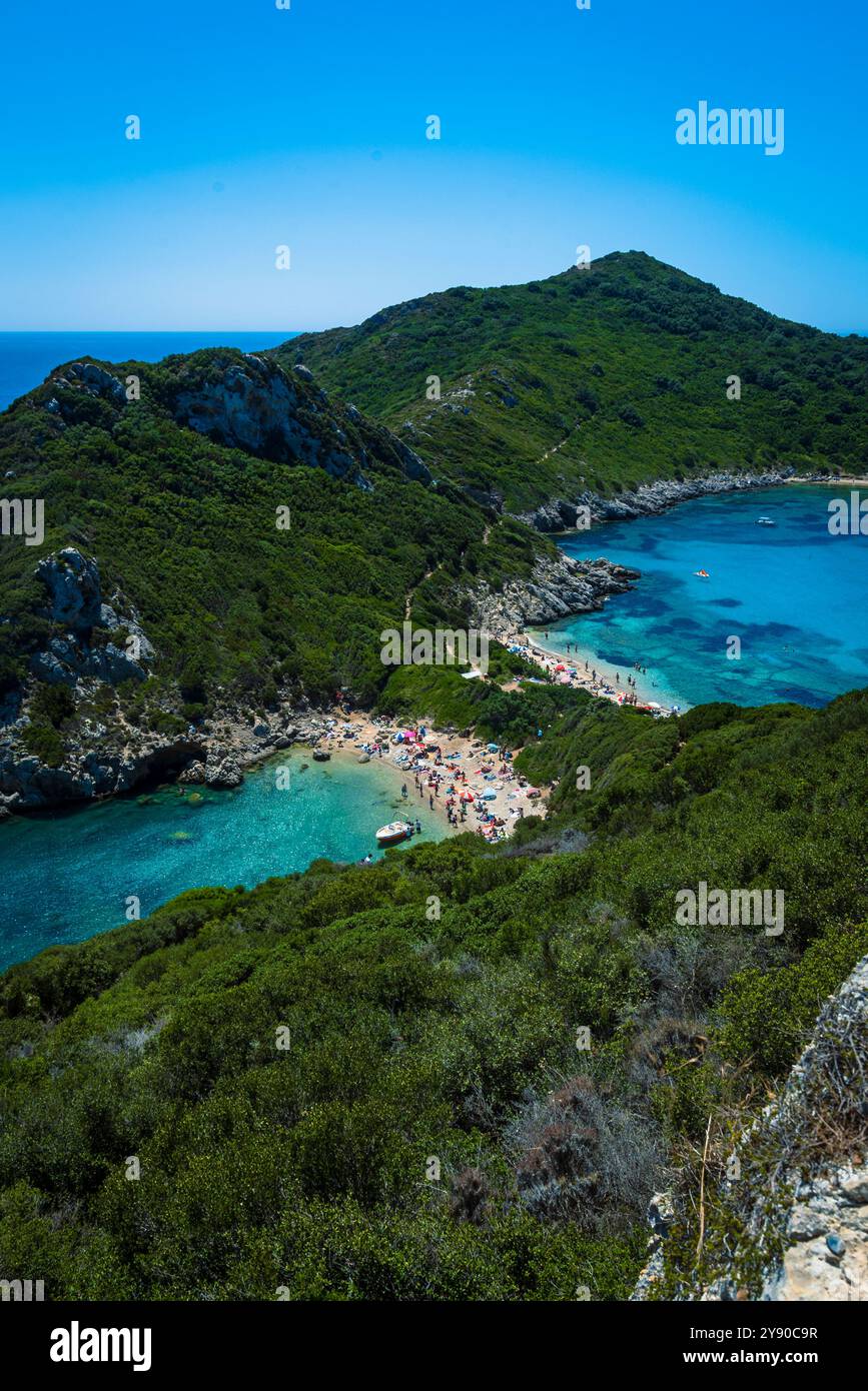 Corfu Island. Paleokastritsa bay and its peninsula Stock Photo - Alamy