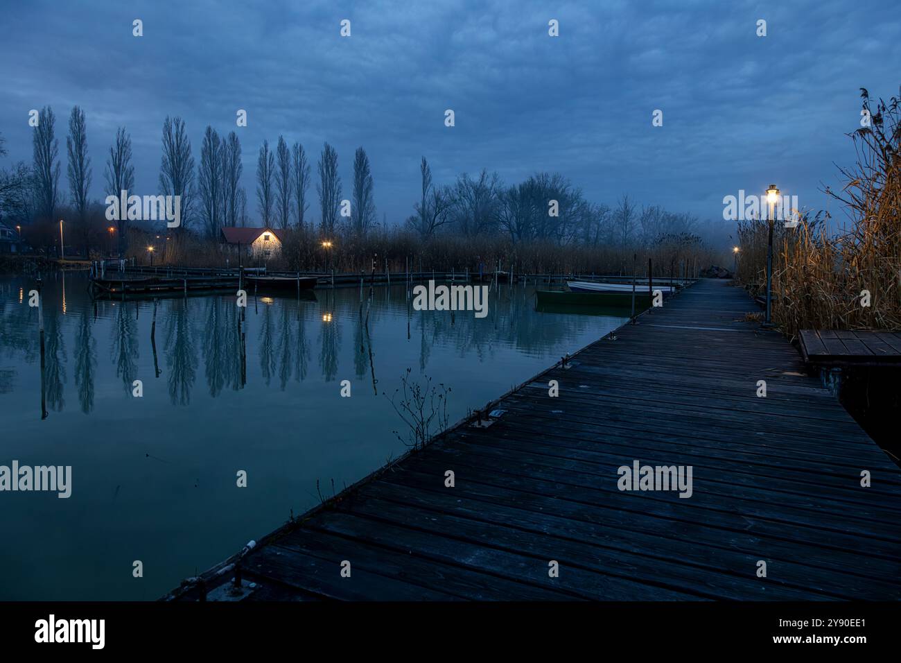 Nice picture of night lights in a port of Balatongyorok. Lake Balaton ...