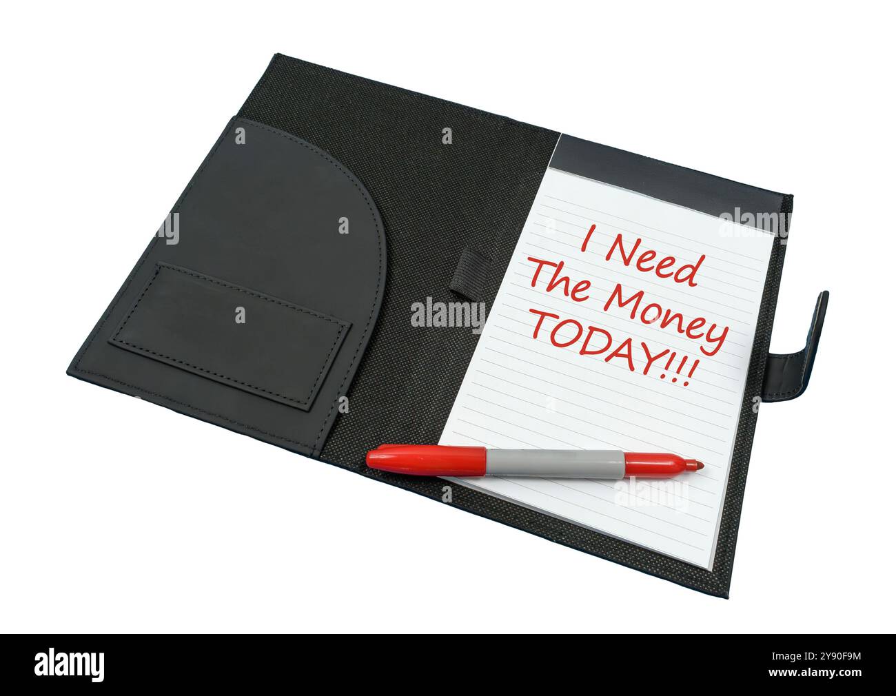 Horizontal shot of a junior legal pad with I NEED THE MONEY TODAY in ...