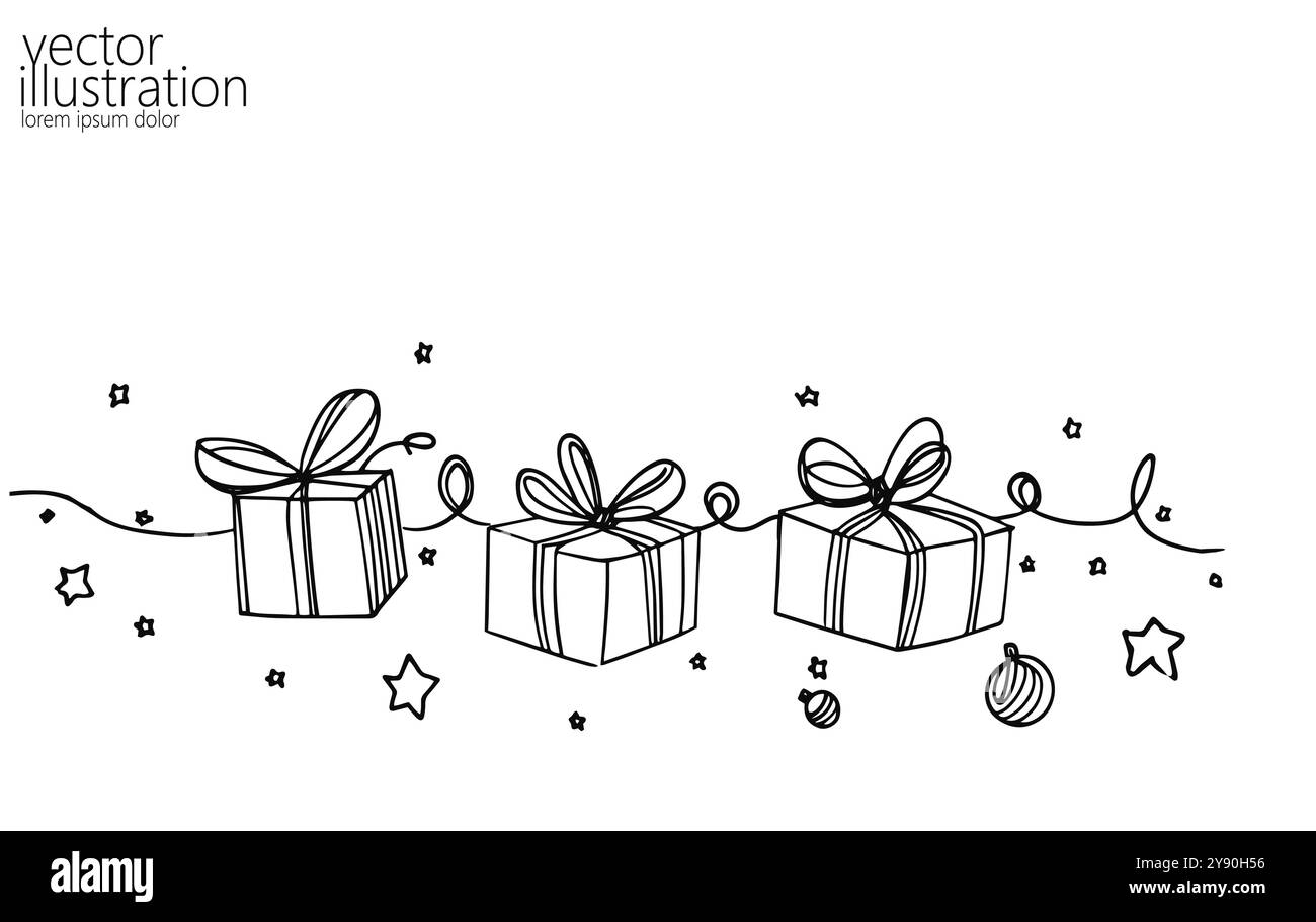One continuous line art gift ribbon. Birthday present minimalist ...