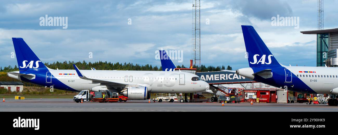 Scandinavian Airlines airplane (SAS) airbus A320 at gate at Arlanda ...