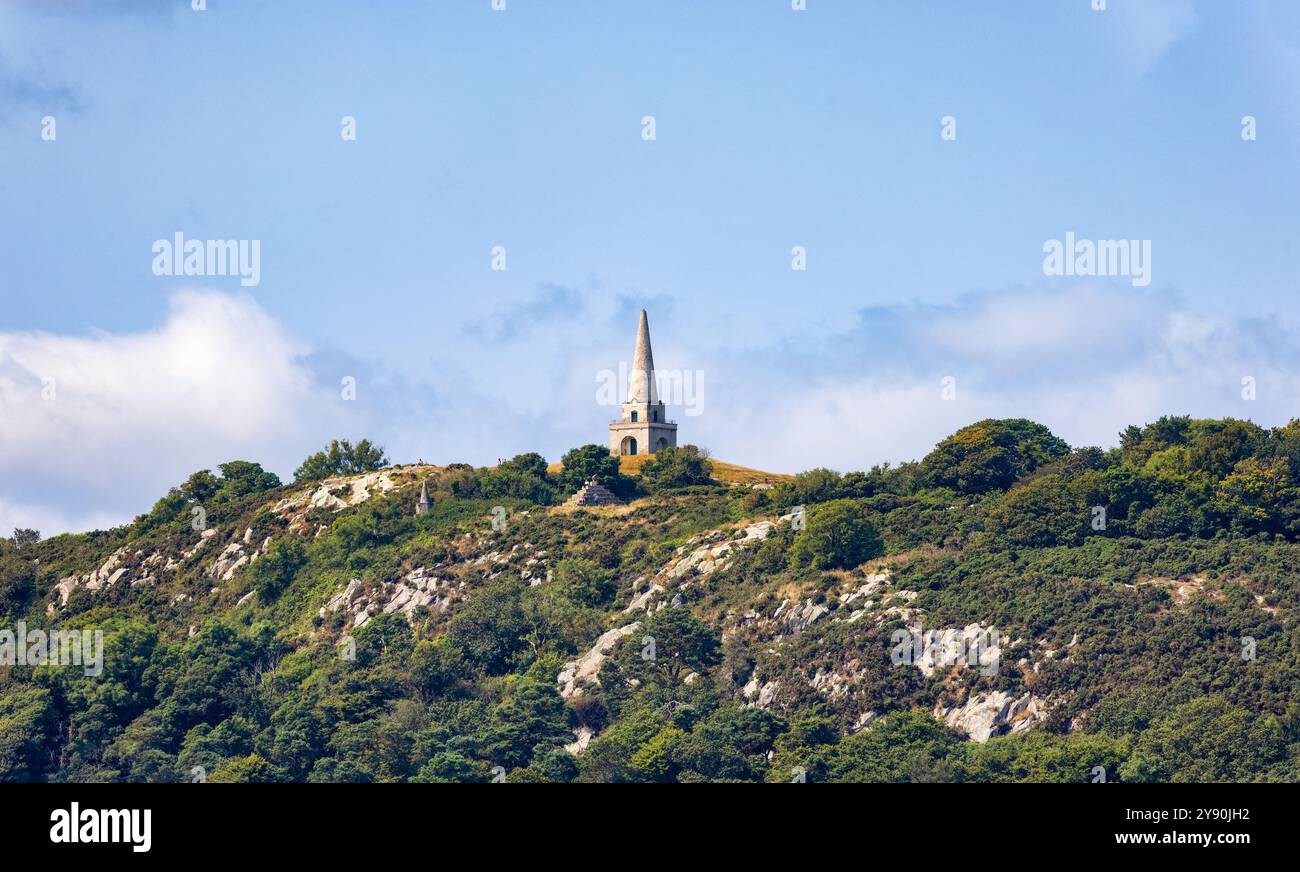 View of Obelisk and Pyramid on gorse covered Killiney Hill taken from ...