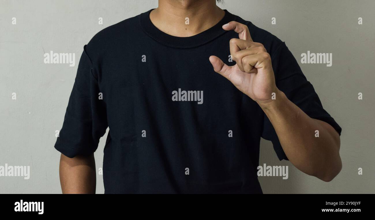 Close up Asian man shows hand gestures it means human emotion and ...