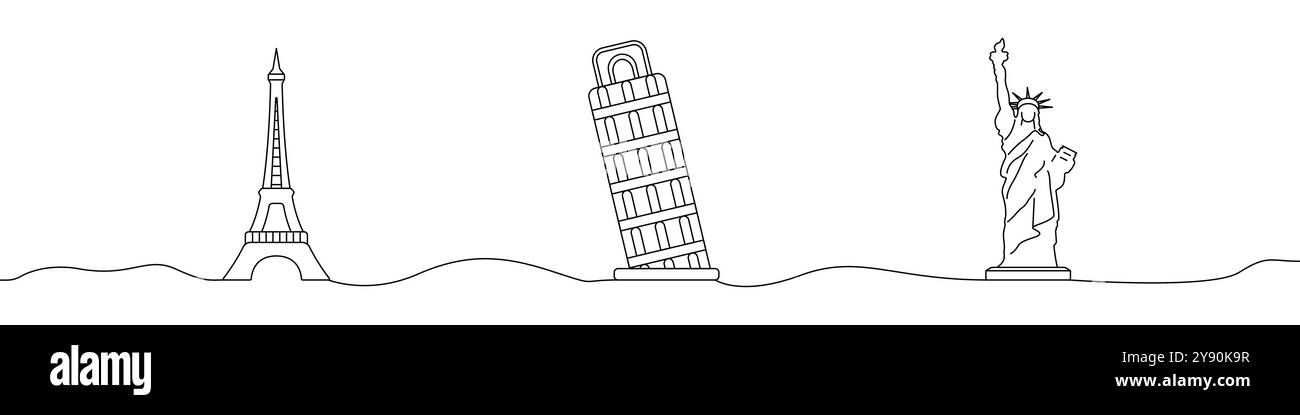 Landmarks of architecture linear style vector. Eiffel Tower, Leaning ...