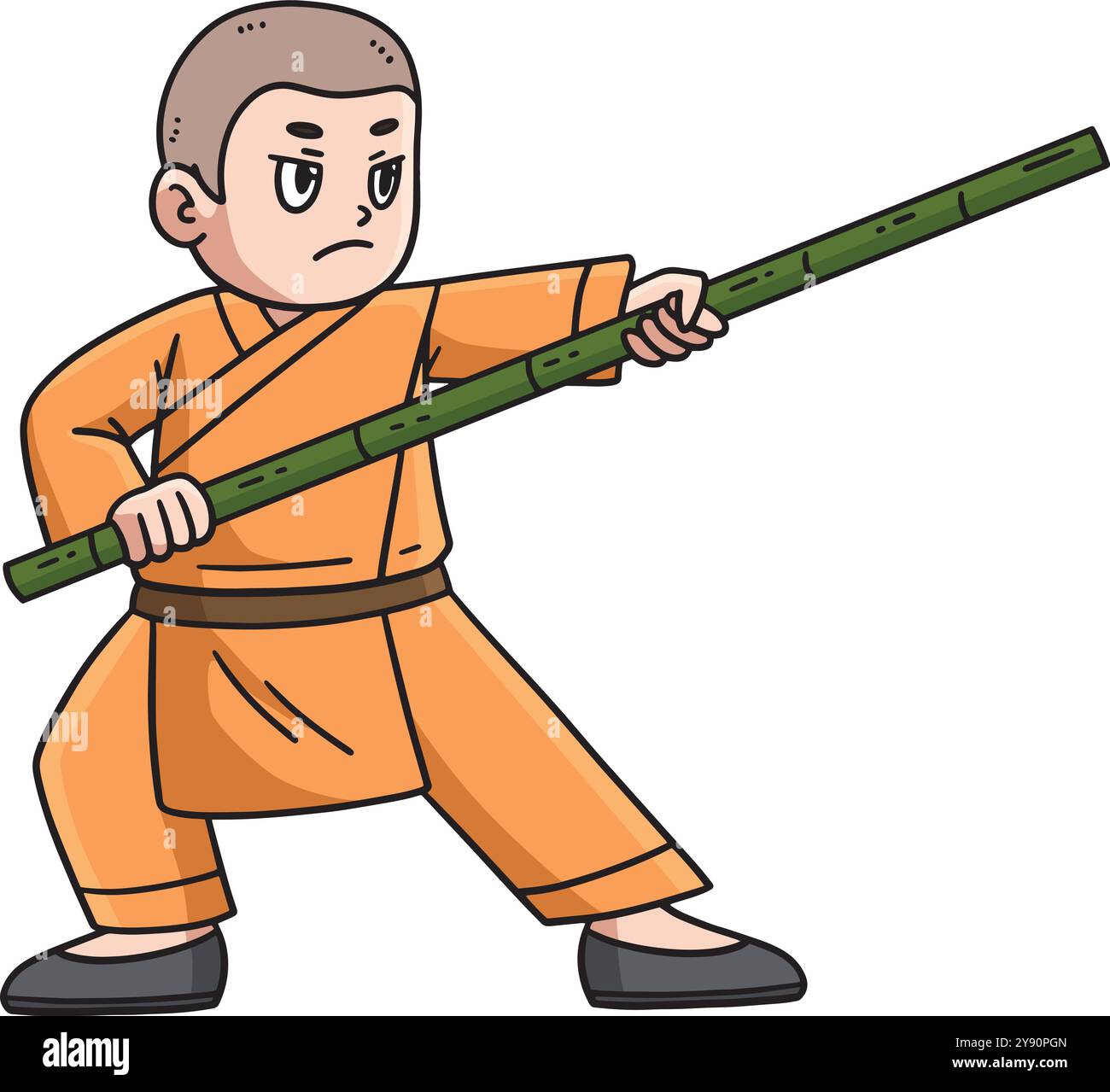 Buddhism Shaolin Monk Bamboo Stick Cartoon Clipart Stock Vector Image ...
