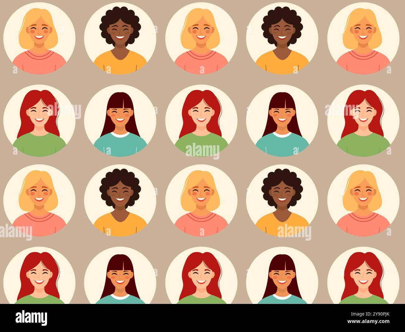 Avatars of happy women. Vector pattern. Flat vector illustration Stock ...