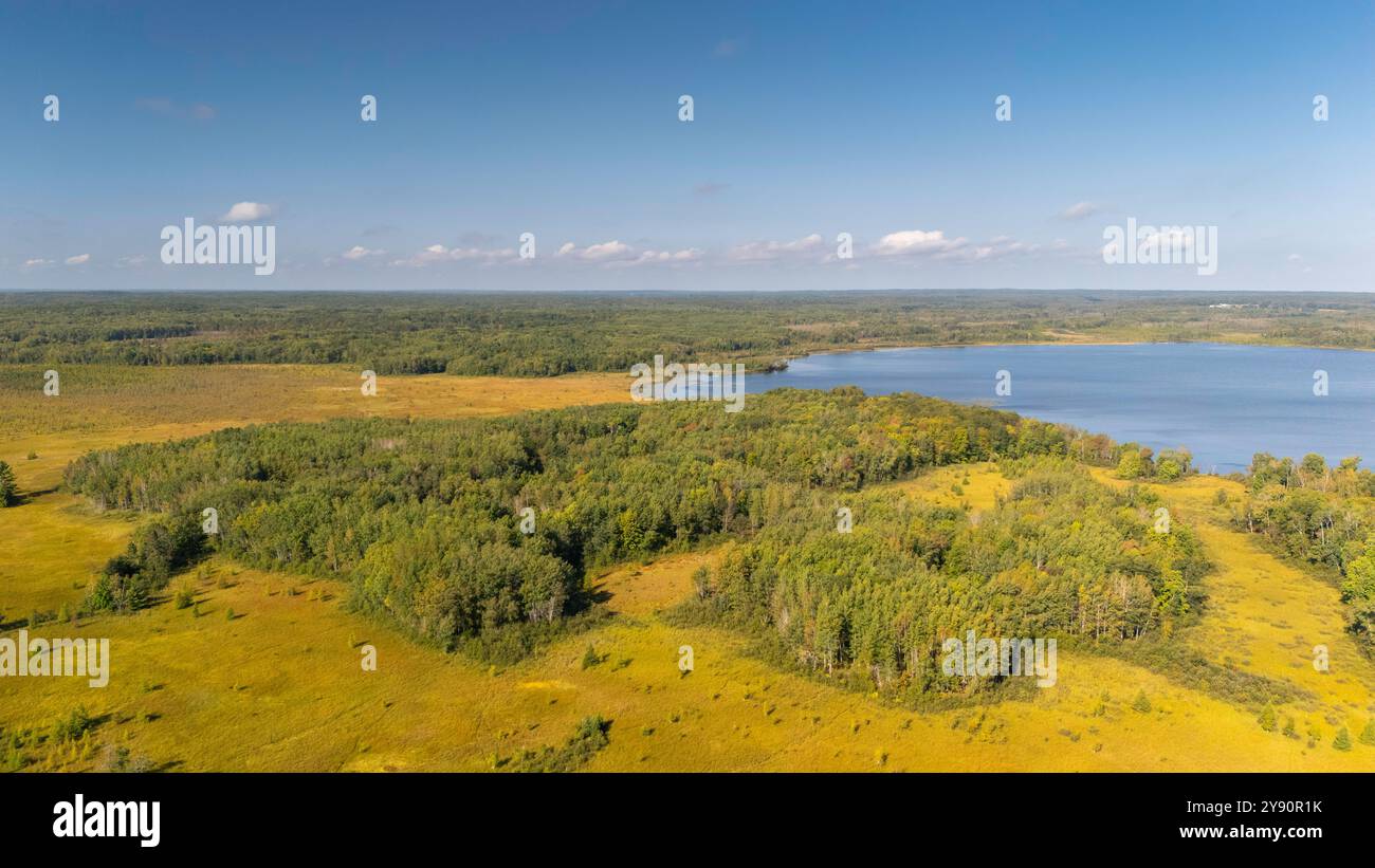 Aerial photograph of Bear Lake, Barron County, Wisconsin on a beautiful ...