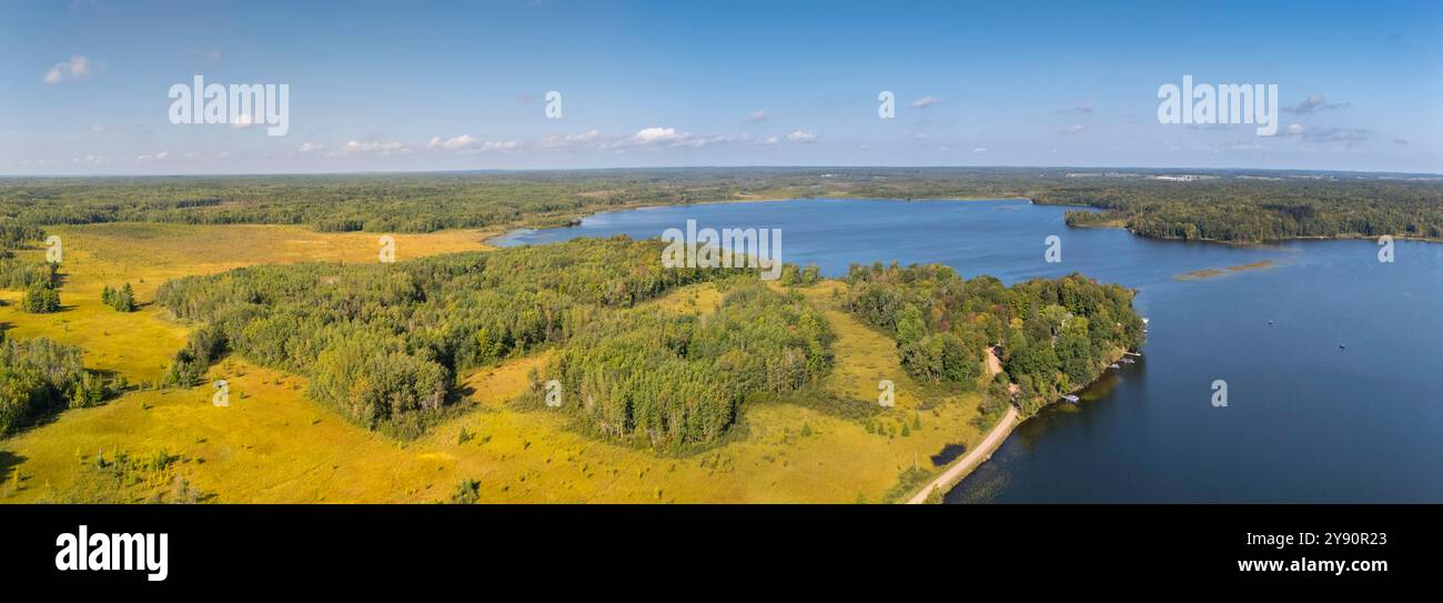 Aerial panoramic photograph of Bear Lake, Barron County, Wisconsin on a ...