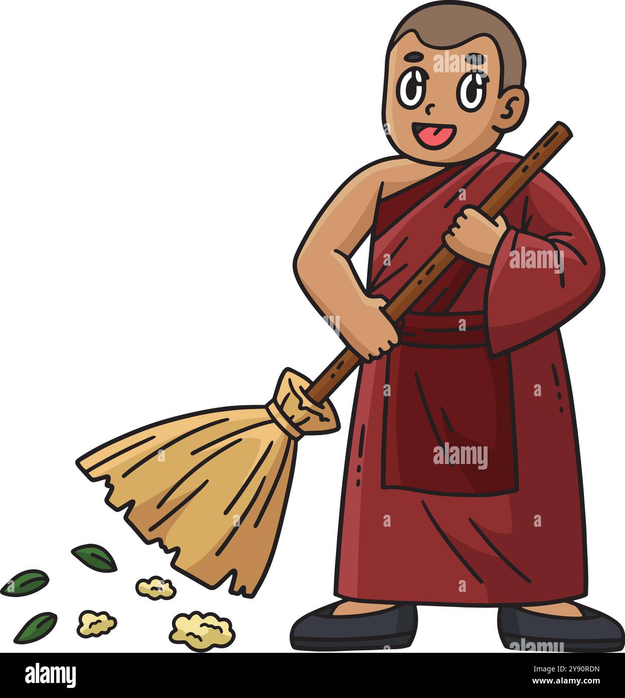 Buddhism Buddhist Monk Cleaning Cartoon Clipart Stock Vector Image ...