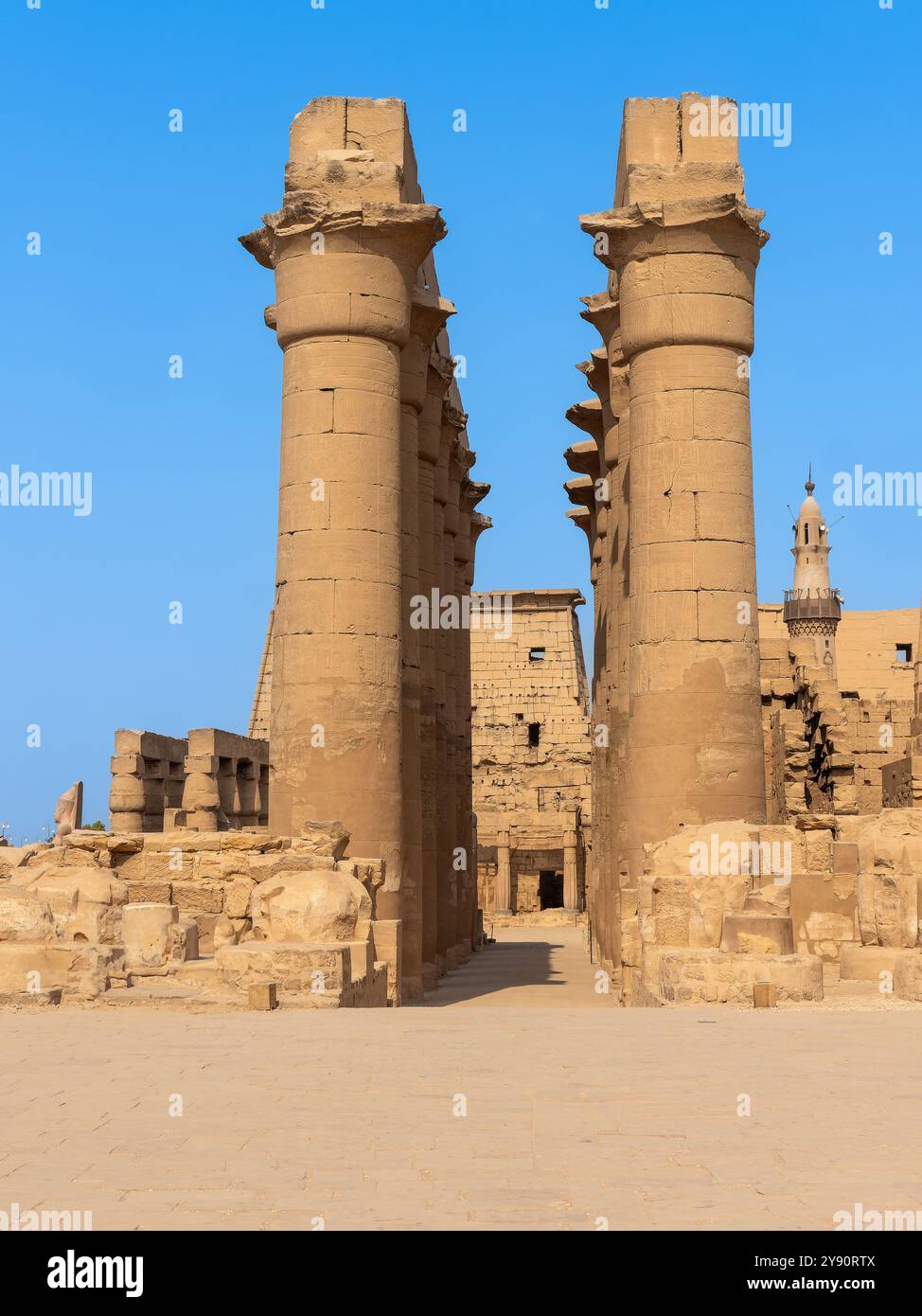 Panoramic view entrance to the temple and columns of Luxor in Egypt ...