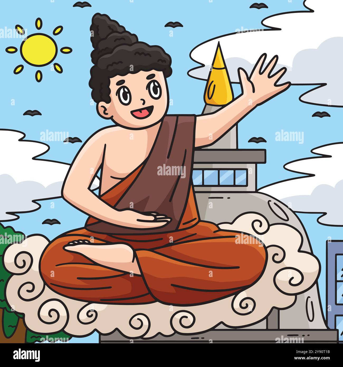 Buddhism Buddhist Buddha Sitting on Cloud Colored Stock Vector Image ...