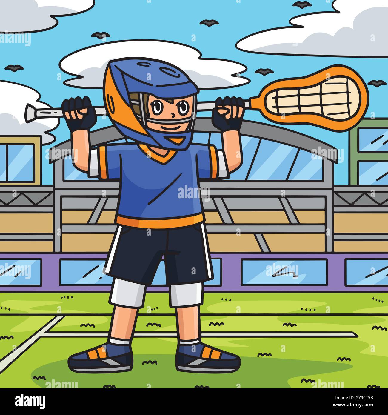 Lacrosse Player with a Stick Colored Cartoon Stock Vector Image & Art ...