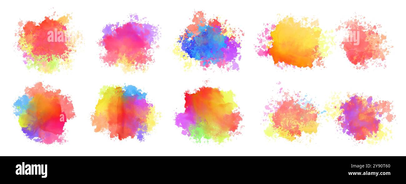 set of colorful ink splatter background with grungy effect vector Stock ...