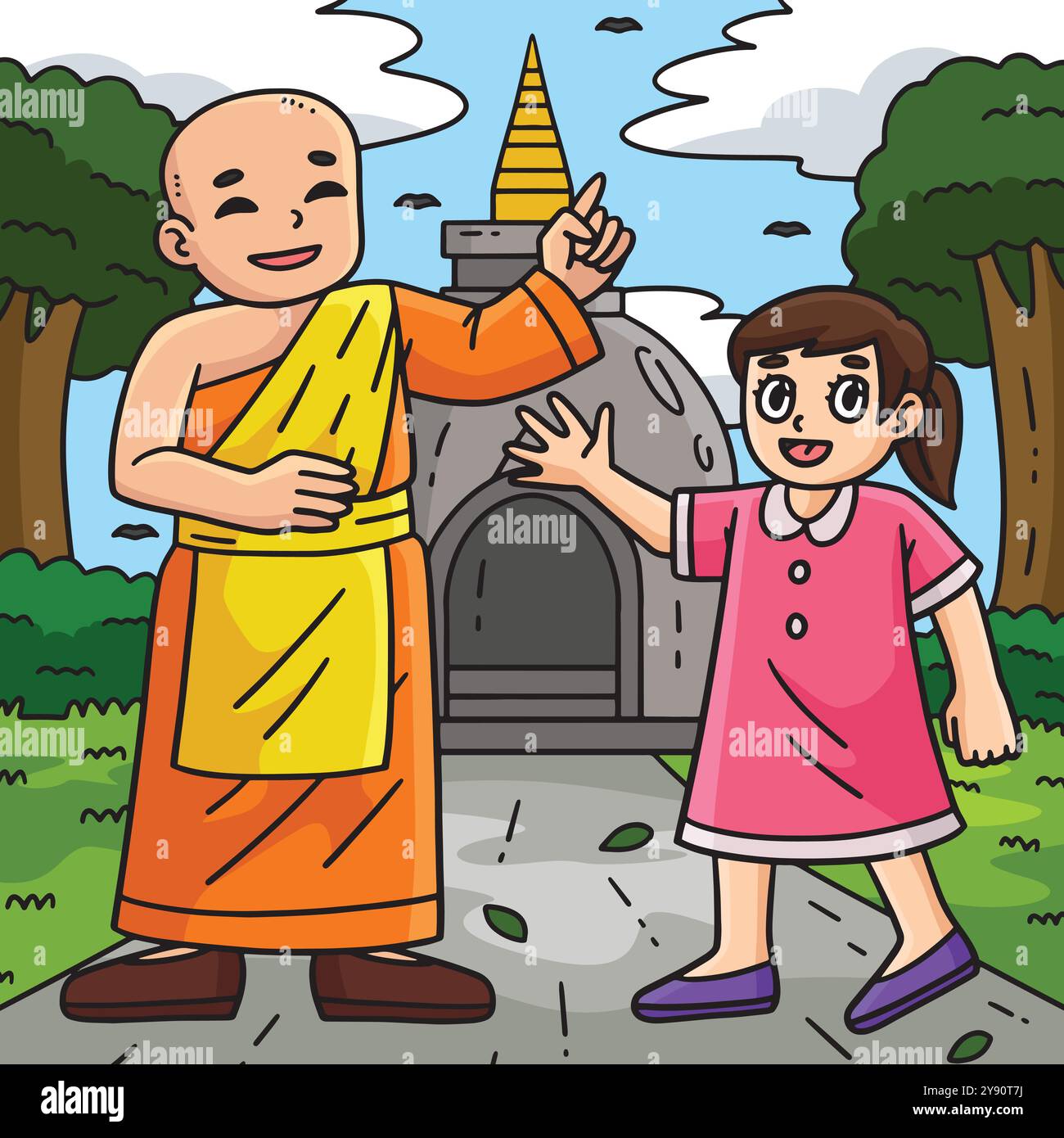Buddhism Buddhist Monk and Child Colored Cartoon Stock Vector Image ...