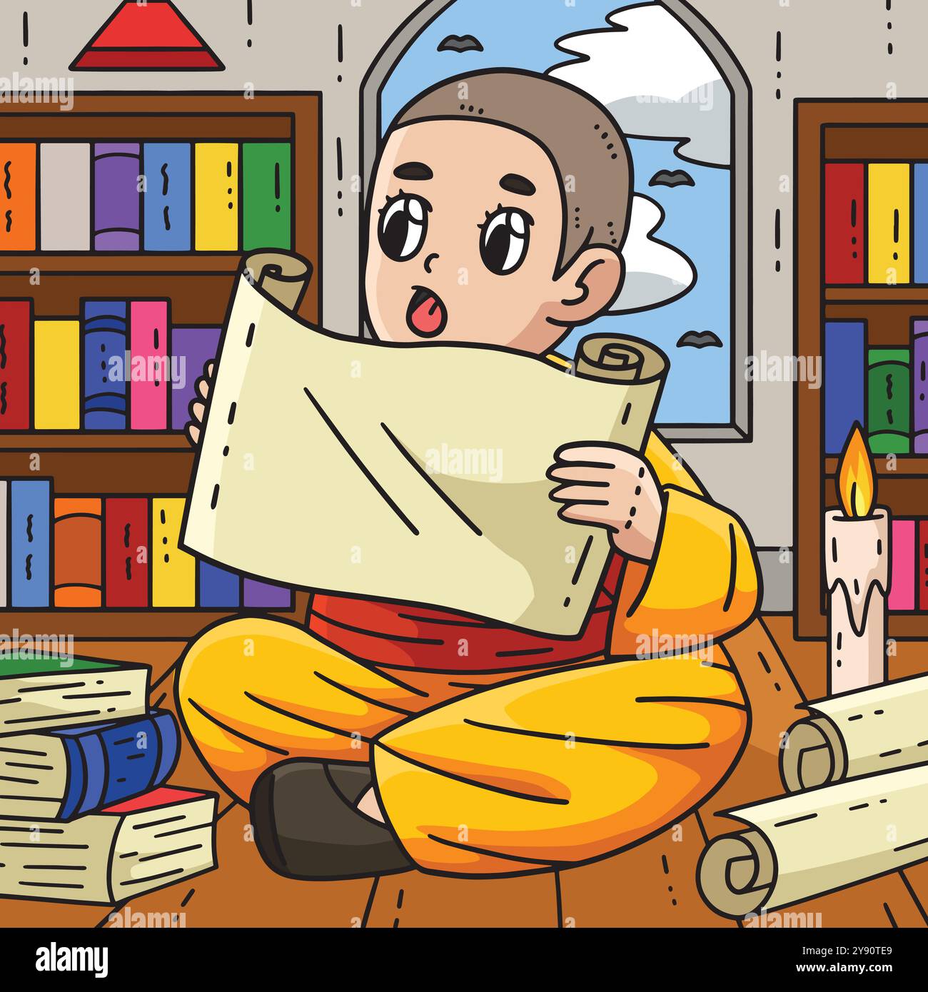 Buddhist monk reading scriptures Stock Vector Images - Alamy