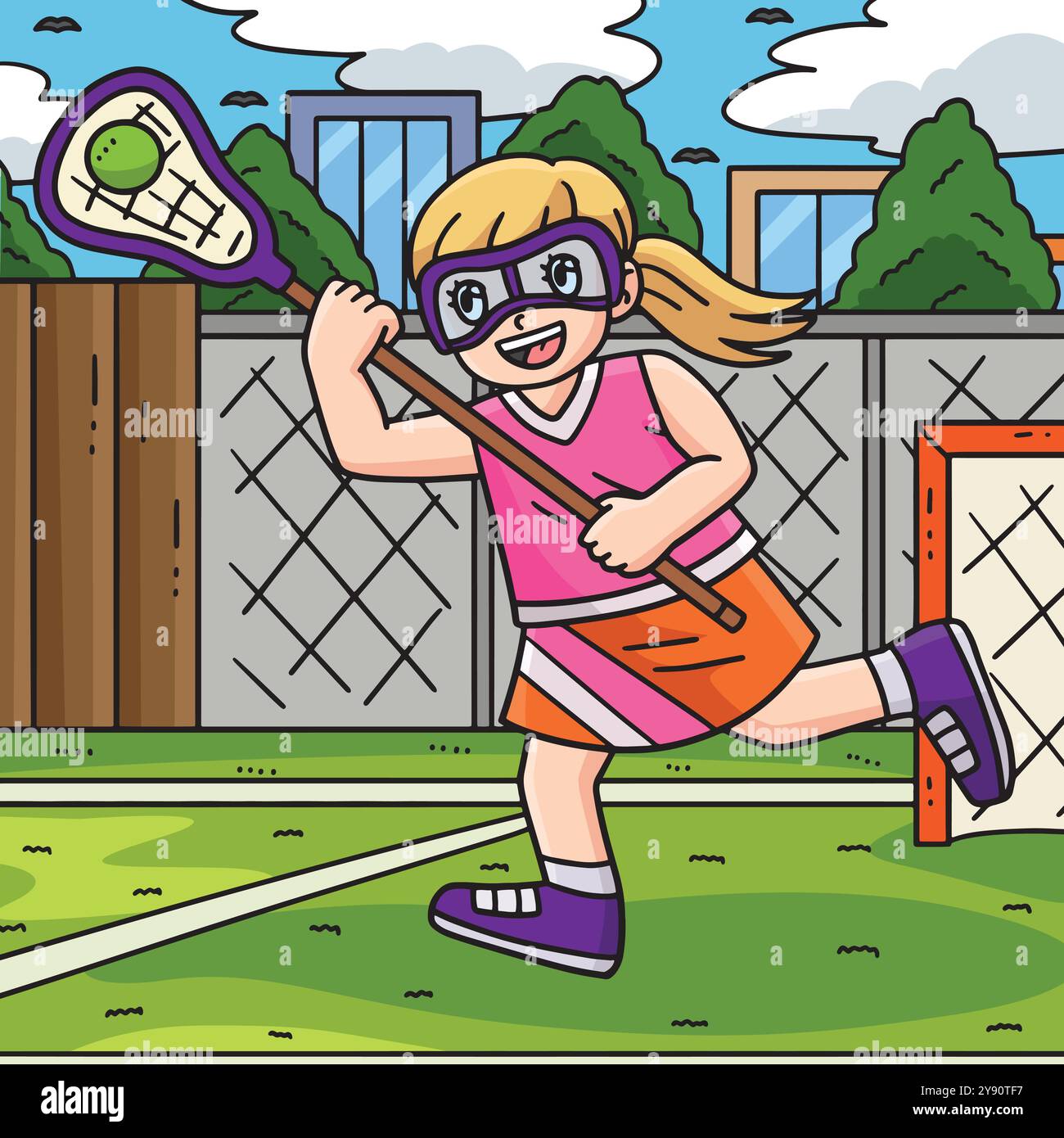 Female Player Catching Lacrosse Ball Colored Stock Vector Image & Art ...