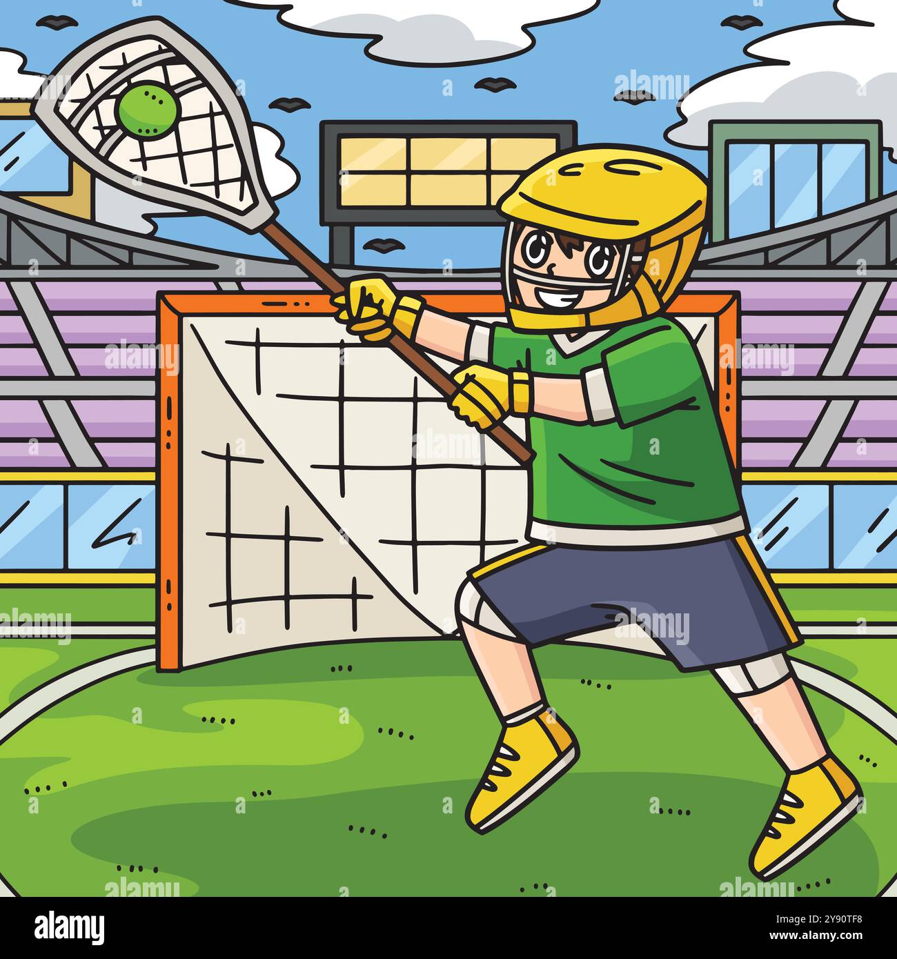 Lacrosse Goalie Catching Ball Colored Cartoon Stock Vector Image & Art ...