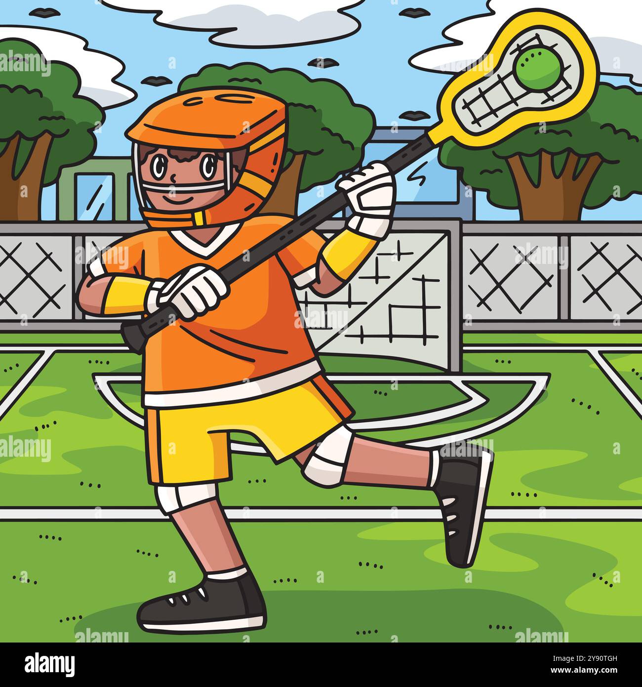 Lacrosse Player Passing Ball Colored Cartoon Stock Vector Image & Art ...