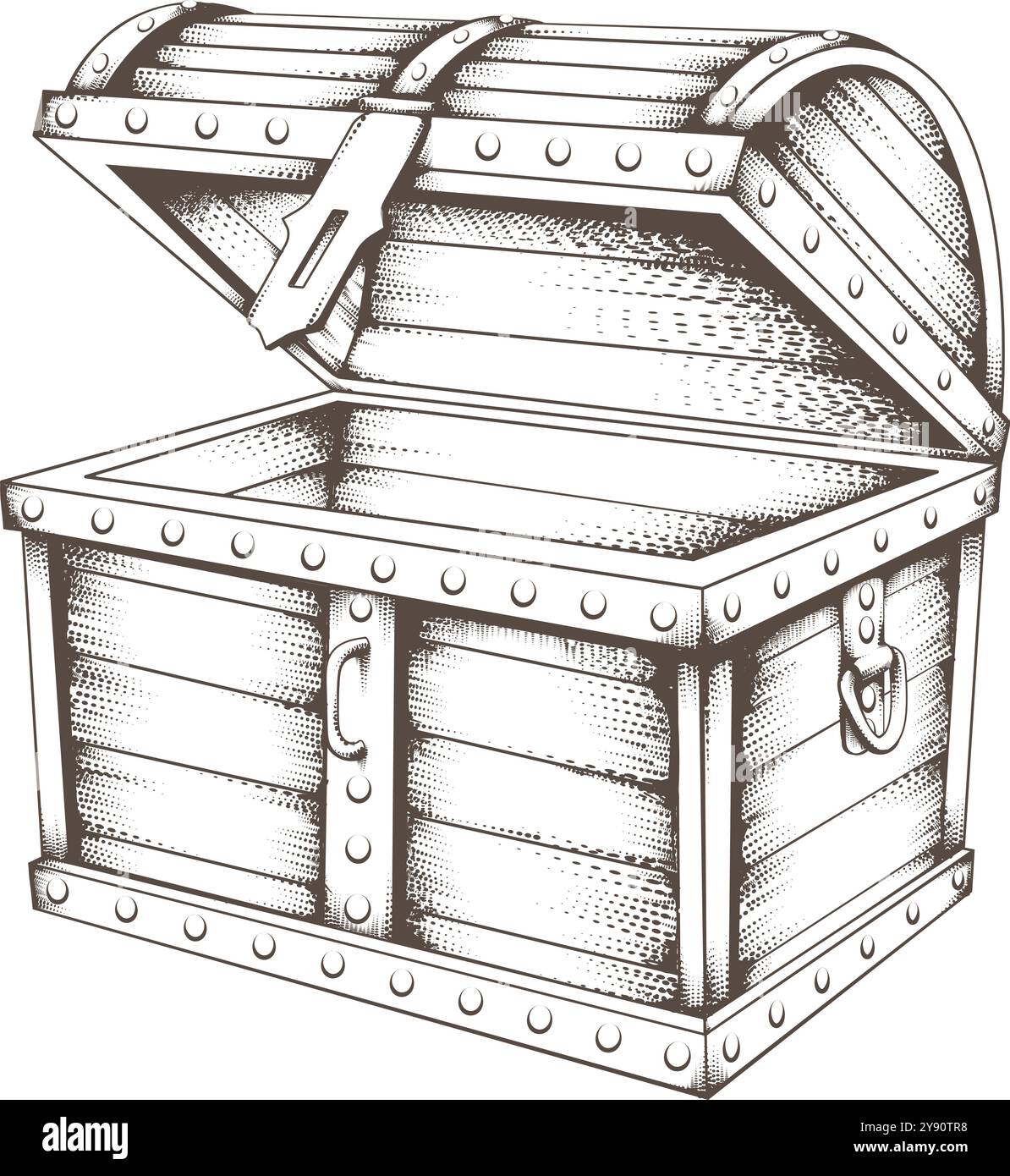 Treasures chest. Engraving treasure box isolated vector illustration ...