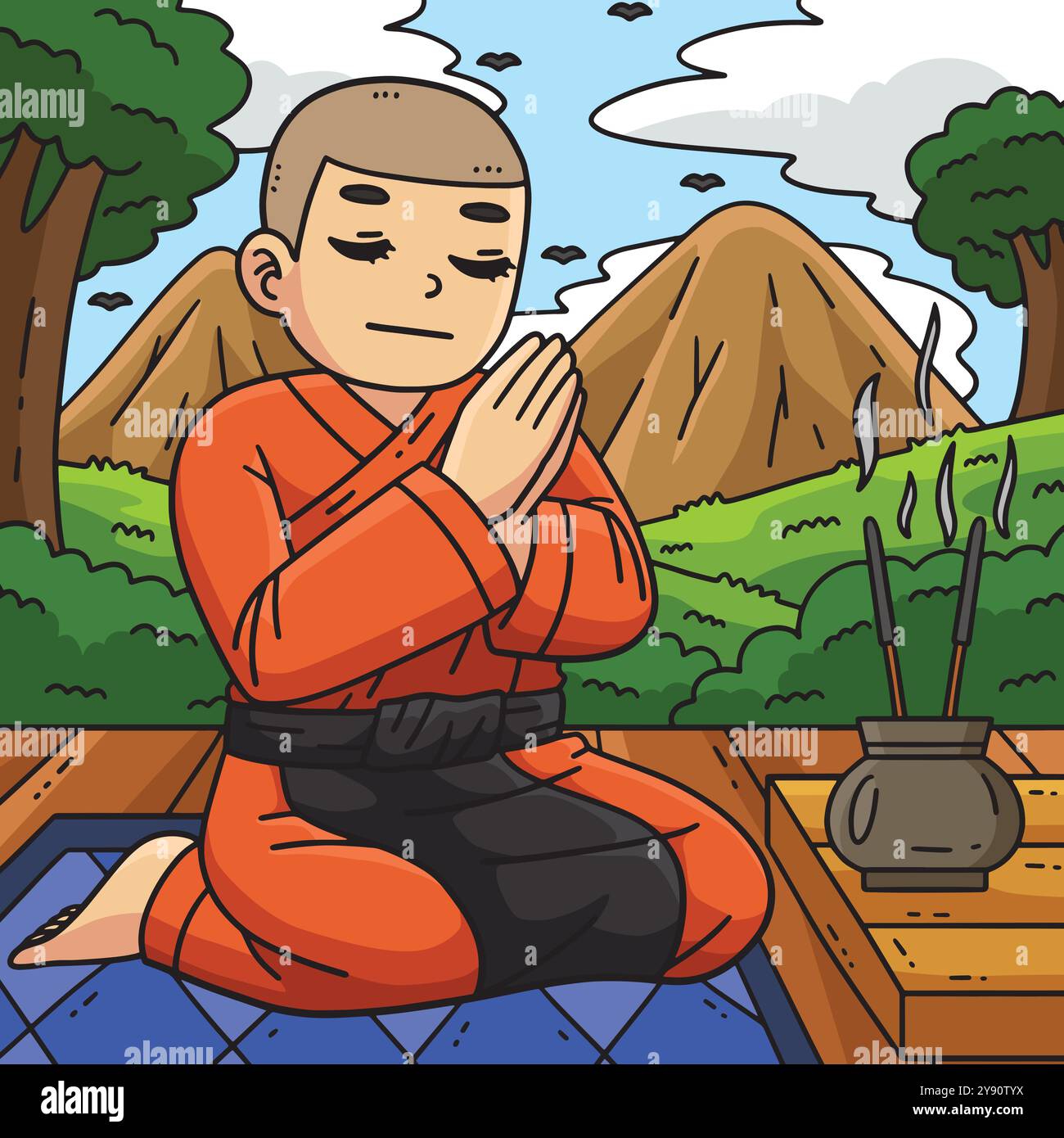 Buddhism Female Buddhist Offering Prayer Colored Stock Vector Image ...