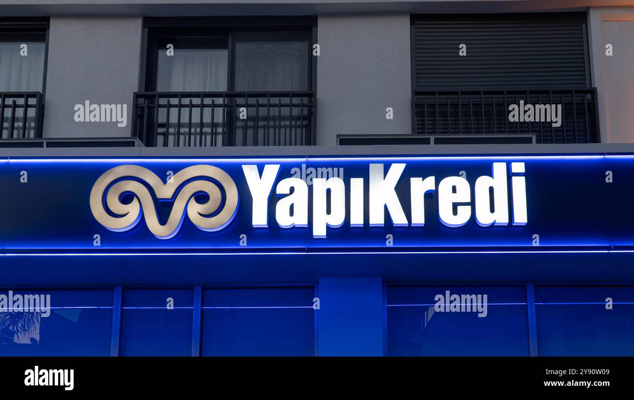 Yapi Kredi bank signage on one of its branches. Yapi Kredi is one of ...