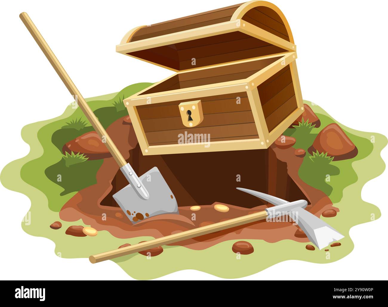 Hand drawn chest box. Treasures dug out of the ground isolated vector ...