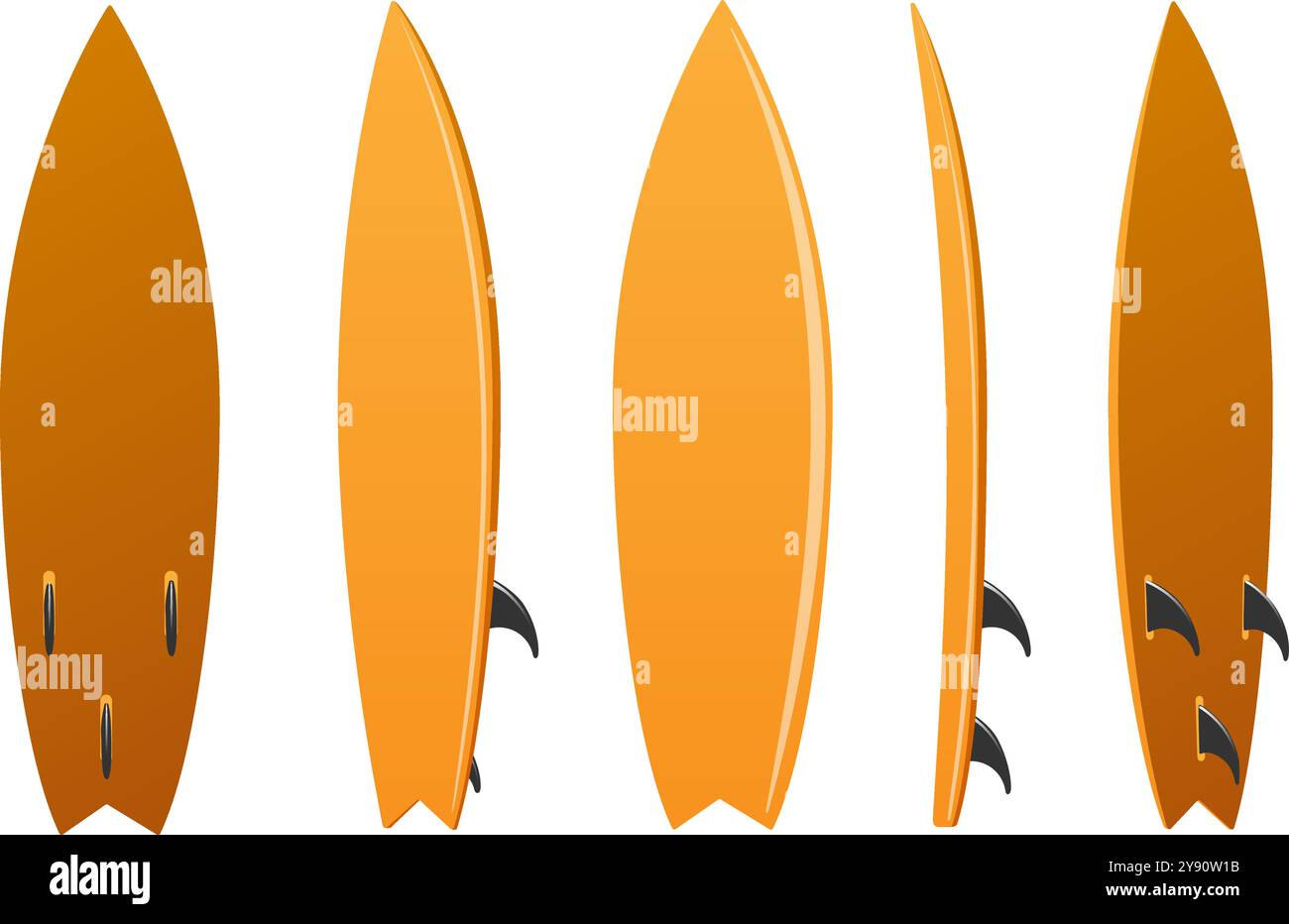 Fish shape surfboard. Thruster fin board isolated vector illustration ...