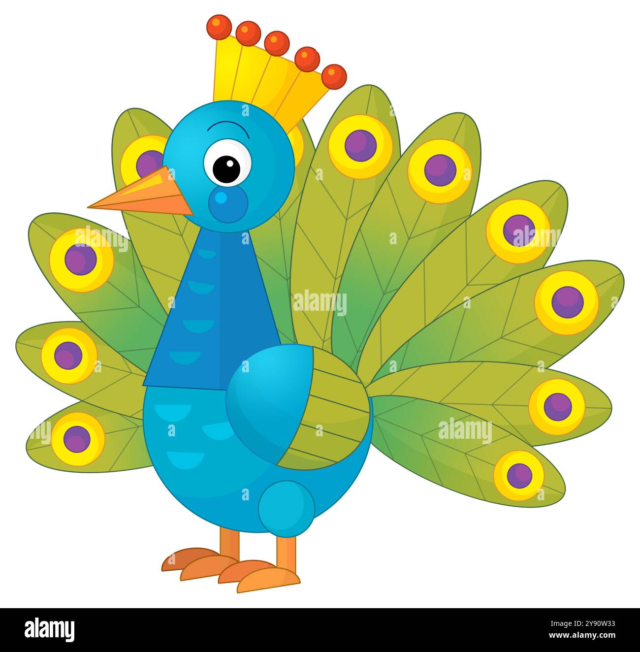 cartoon scene with peacock animal bird stading happy and proud isolated ...