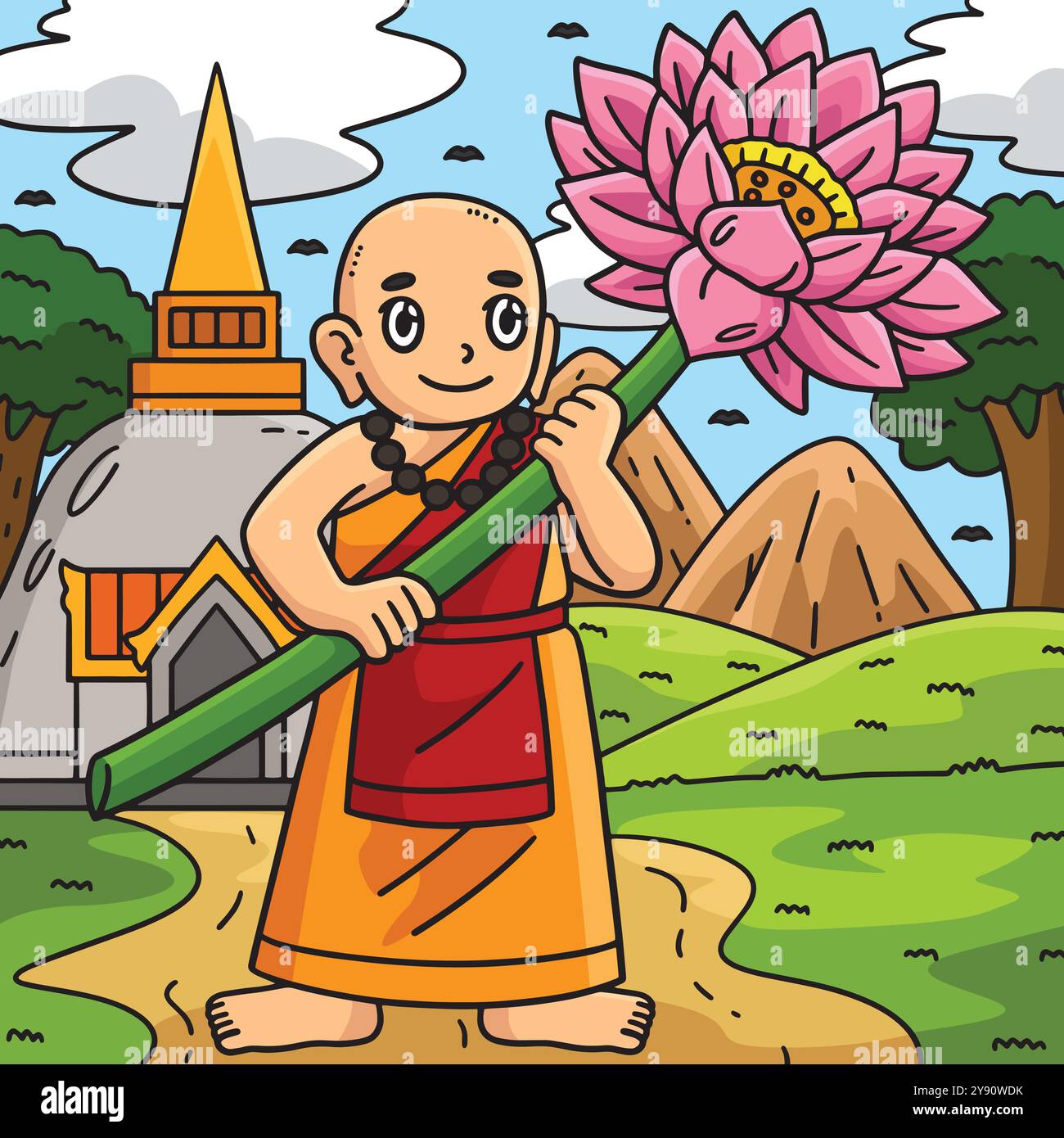 Buddhism Buddha with Giant Lotus Flower Colored Stock Vector Image ...