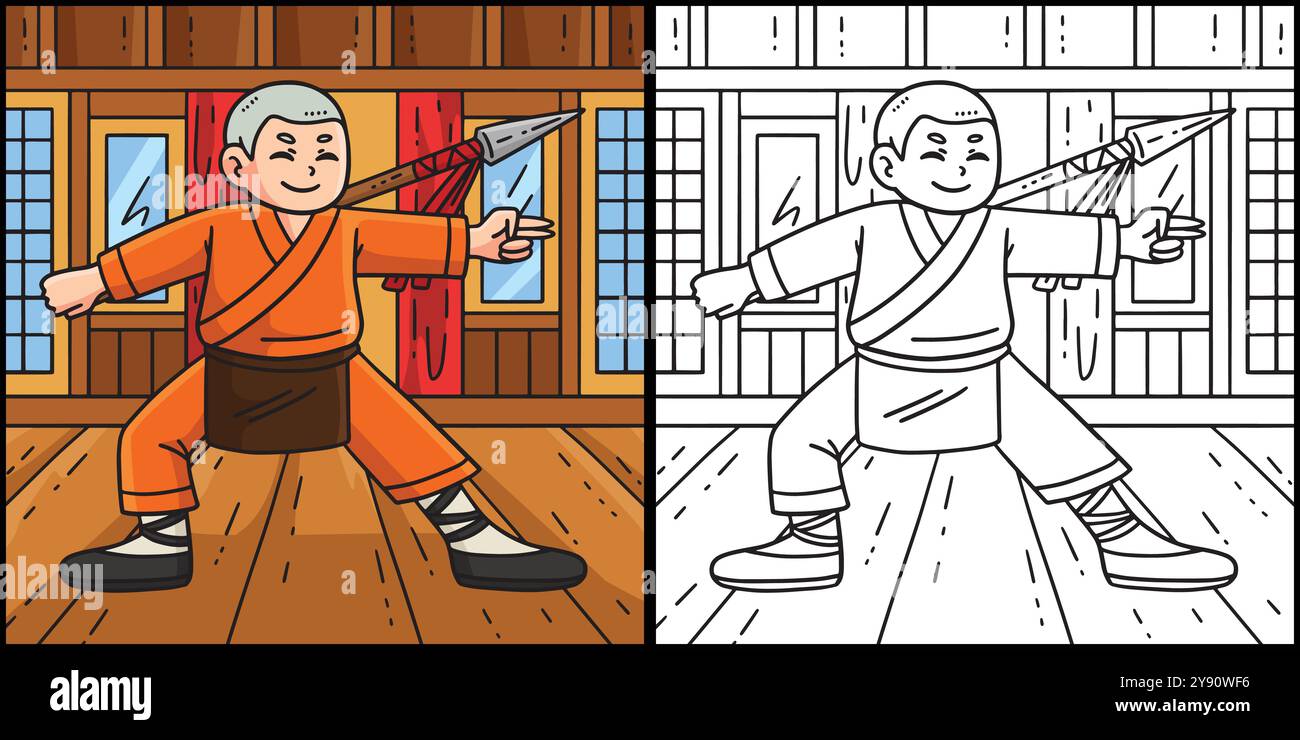 Buddhism Buddhist Shaolin Monk Spear Illustration Stock Vector Image & Art - Alamy