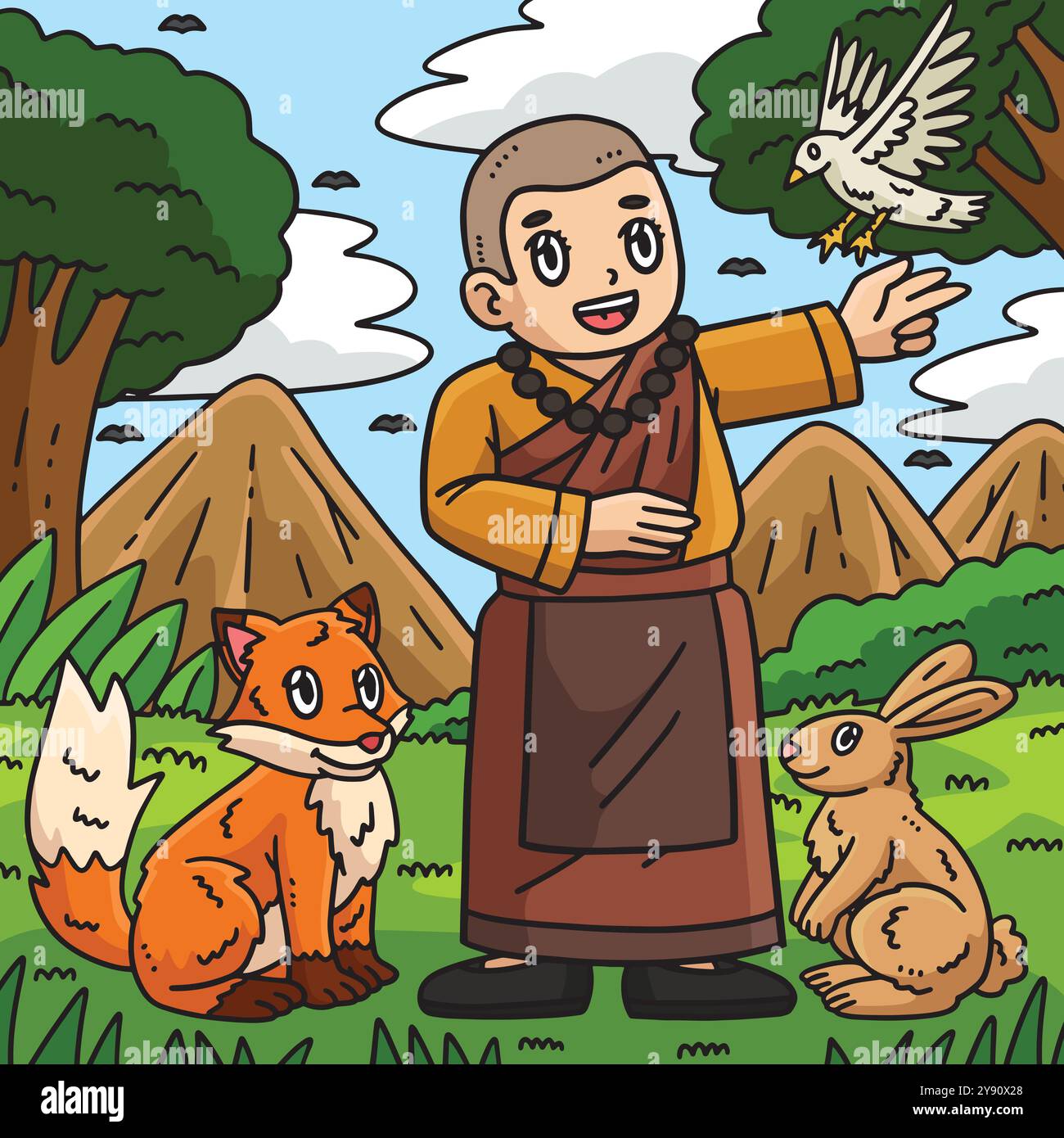 Buddhism Buddhist Female Monk in Nature Colored Stock Vector Image ...