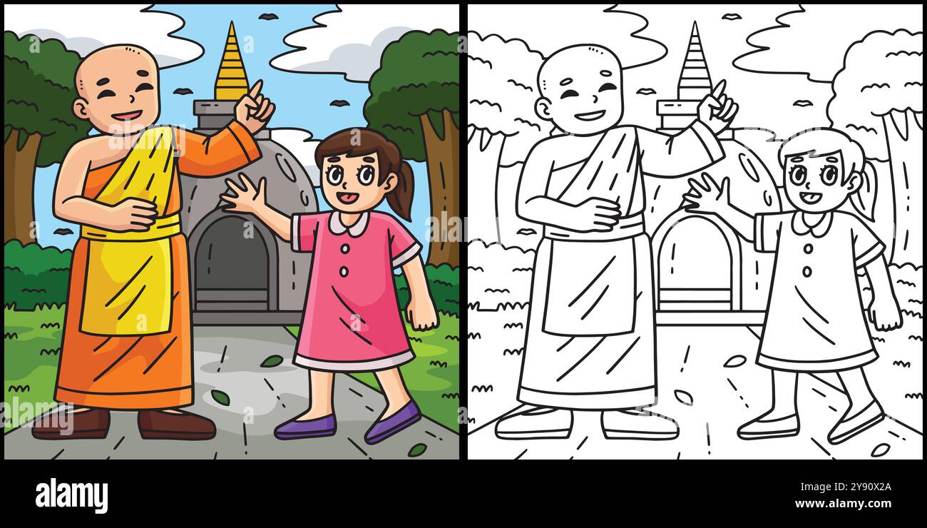 Buddhism Buddhist Monk and Child Illustration Stock Vector Image & Art ...