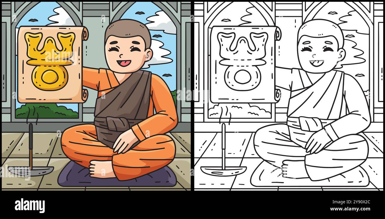 Buddhism Monk Triratna Scroll Illustration Stock Vector Image & Art - Alamy