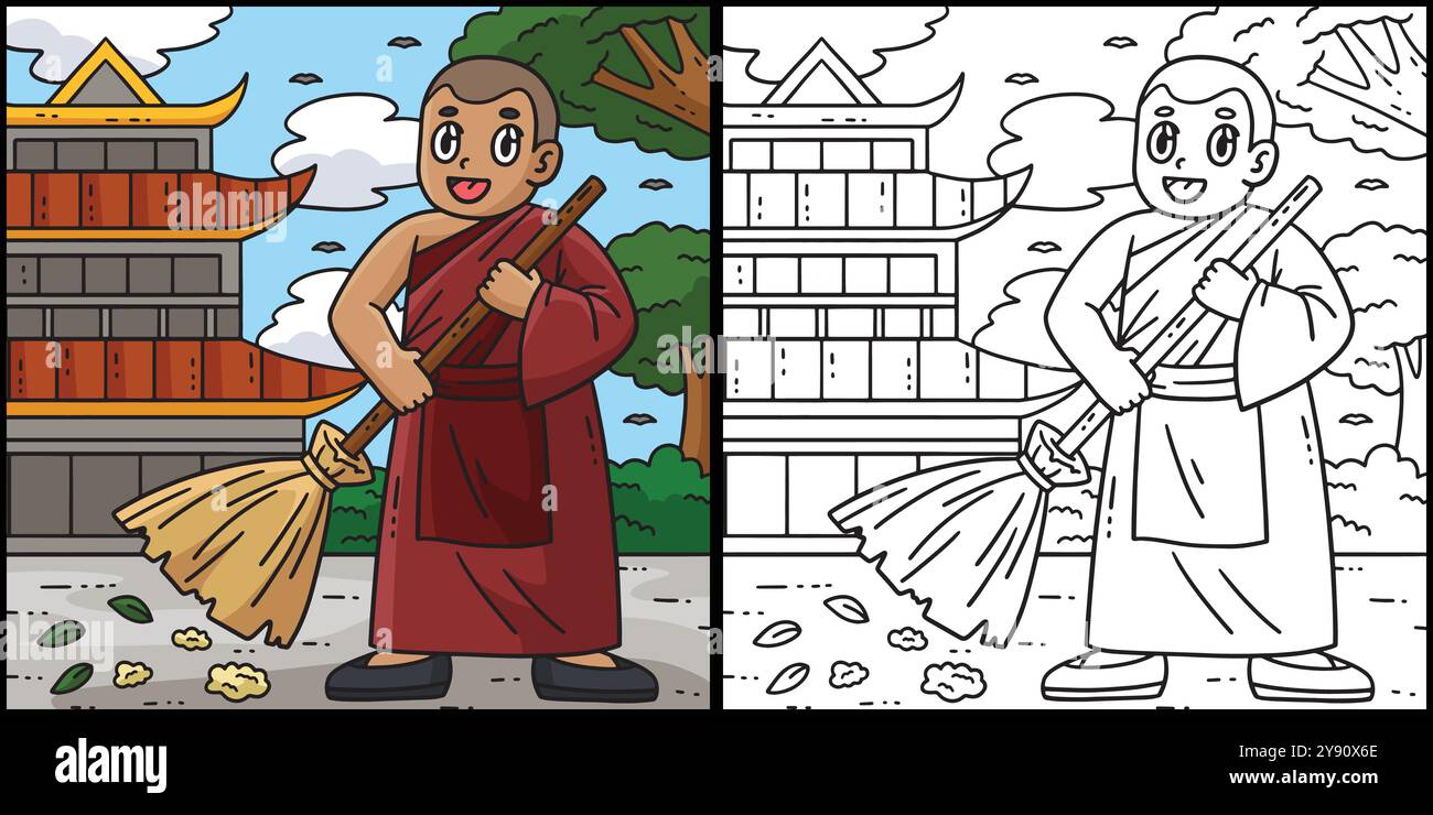 Buddhism Buddhist Monk Cleaning Illustration Stock Vector Image & Art ...