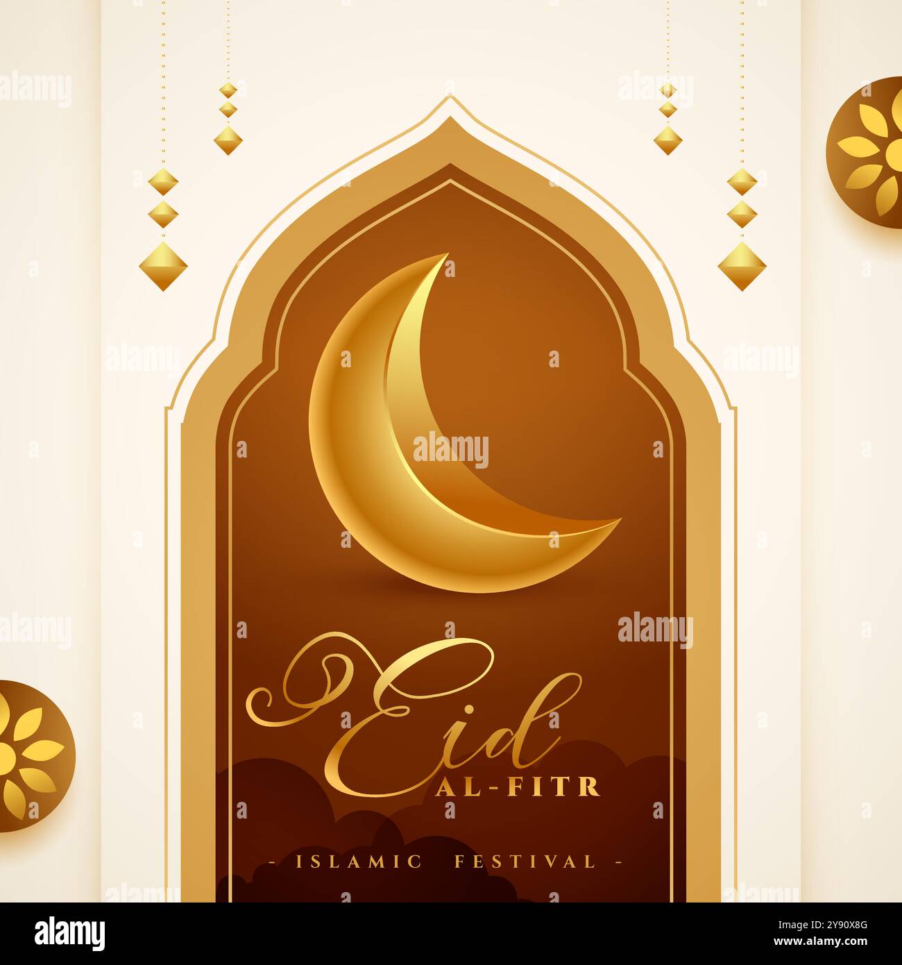 eid al fitr festive invitation background with realistic moon design ...