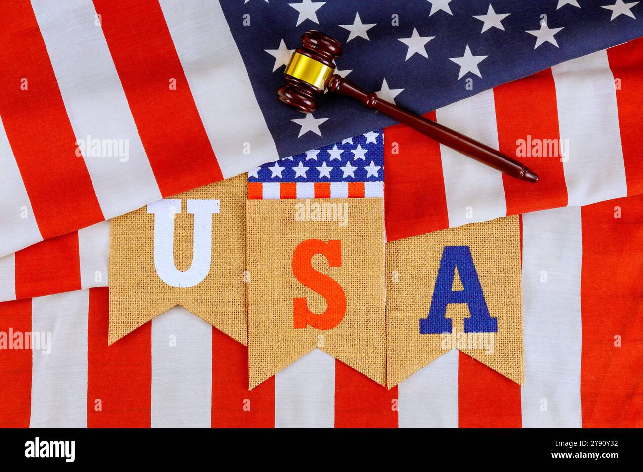 American flag judge gavel it is symbol of justice law system in USA ...
