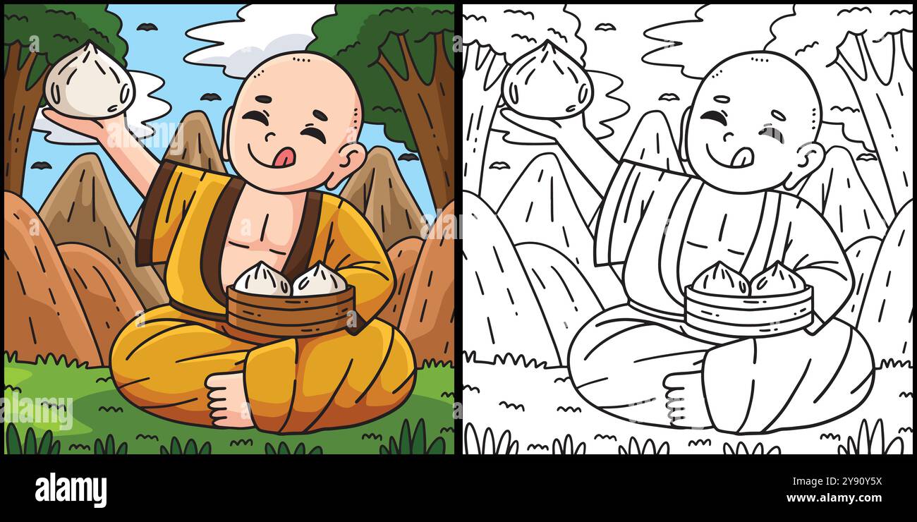 Buddhism Buddha Eating Bao Buns Illustration Stock Vector Image & Art ...