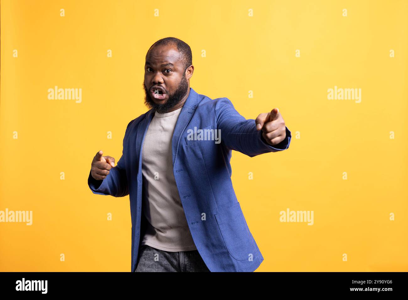 Portrait of african american motivational speaker holding monologue and ...