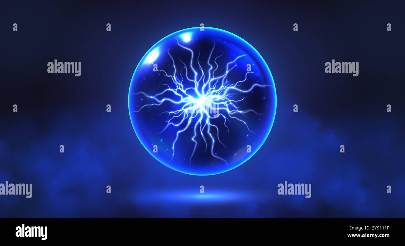 Crystal magic ball with smoke, mystic prophecy orb with lightning ...